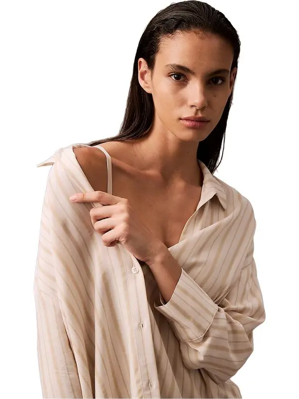 Calvin Klein Woven Viscose Button-down Sleep Shirt - White Sand