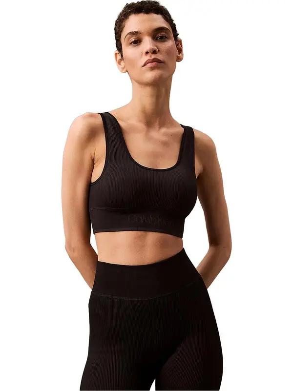 Calvin Klein Rib Sport Medium Impact Sports Bra - Black Beauty