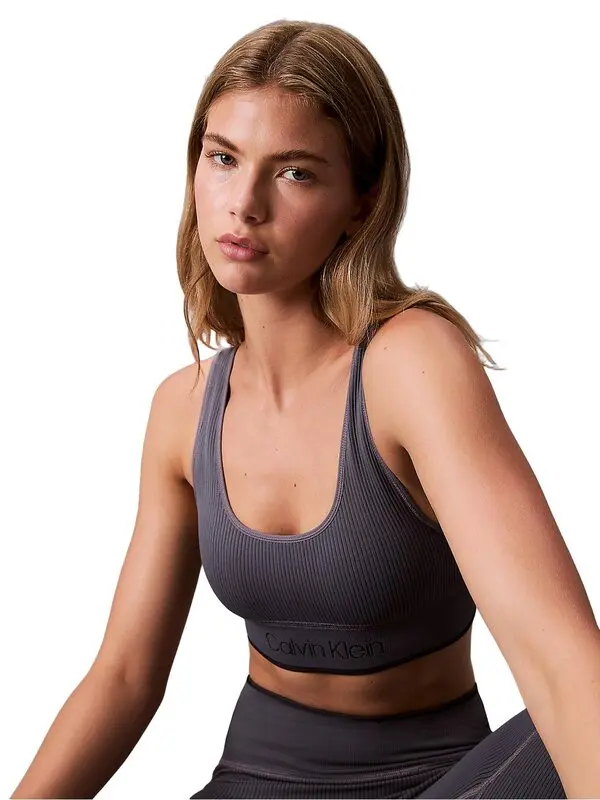 Calvin Klein Rib Sport Medium Impact Sports Bra - Faded Blue