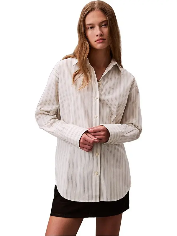 Calvin Klein Cotton Stretch Stripe Relaxed Button-down Shirt - Railroad Stripe