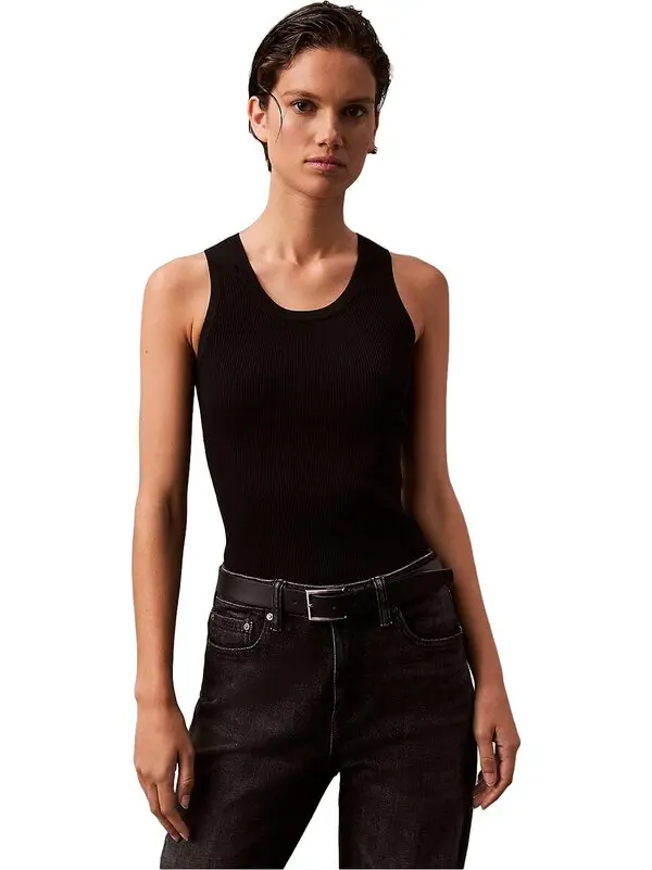 Calvin Klein Ribbed Cotton Tank Top - Black