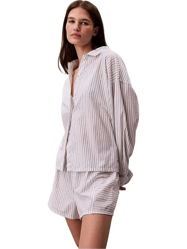 Calvin Klein Cotton Poplin Relaxed Sleep Button-down Shirt - Classic White Trail Stripe