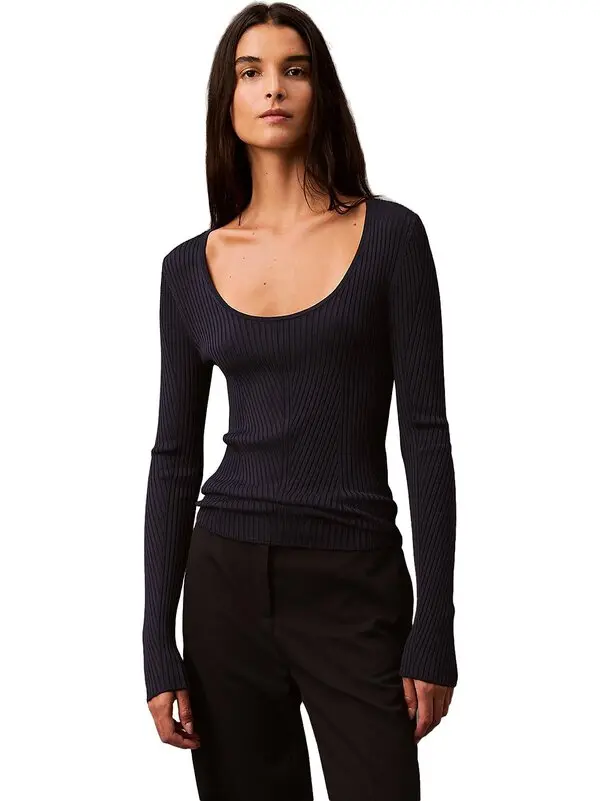 Calvin Klein Scoop Neck Ribbed Sweater - Black