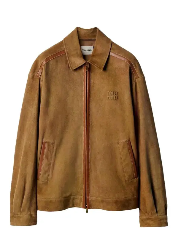 Miu Miu Suede Zip-up Jacket With Leather Trims - Brown