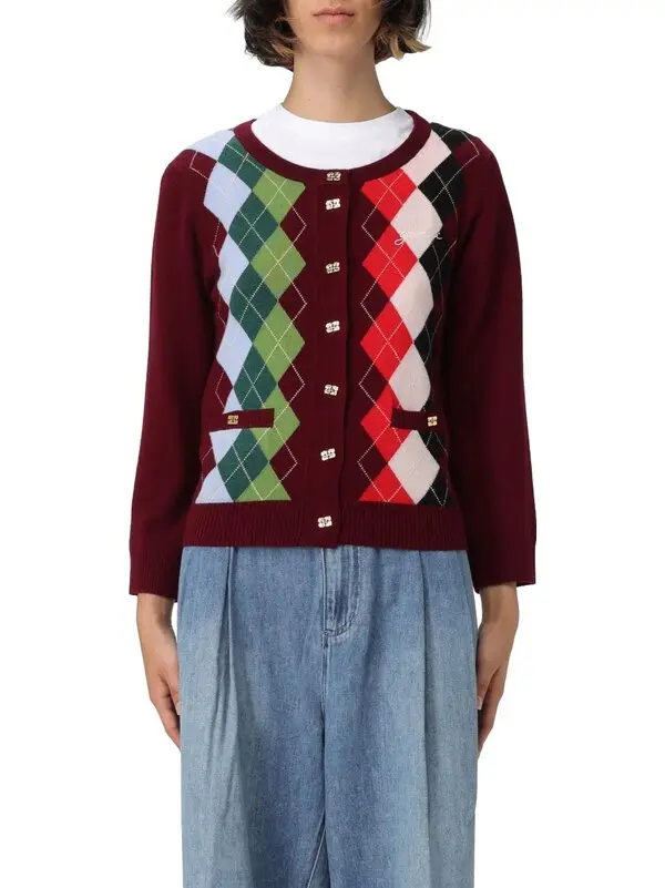 GANNI Argyle Knit Sweater - Burgundy