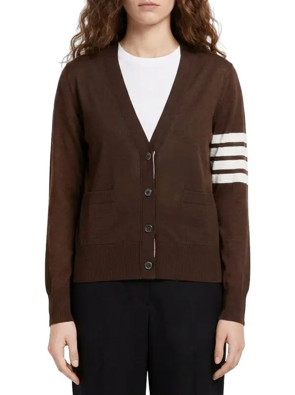 Thom Browne Cardigan In Wool - Brown