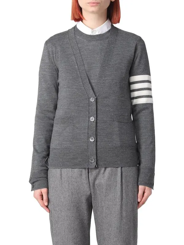 Thom Browne Cardigan In Wool - Charcoal