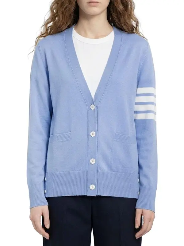 Thom Browne Cardigan In Wool - Gnawed Blue