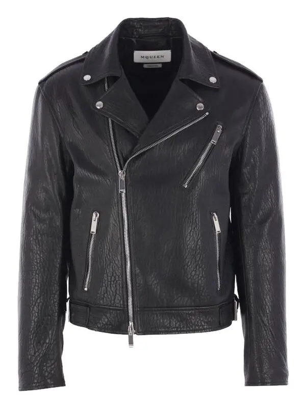 Alexander McQueen Biker Jacket - Black+natural Grain