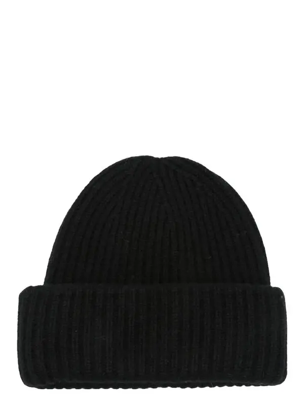 Soft Goat Cashmere Ribbed Beanie - Black