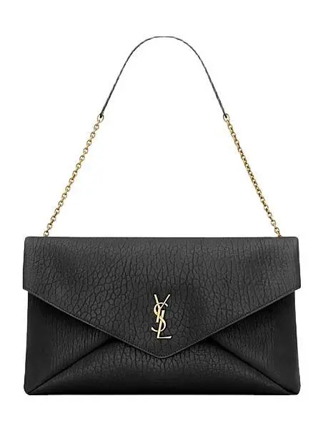 Saint Laurent Cassandre Xxl Envelope Pouch On Chain - Black