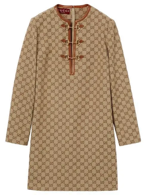 Gucci Gg Canvas Dress With Horsebit - Beige