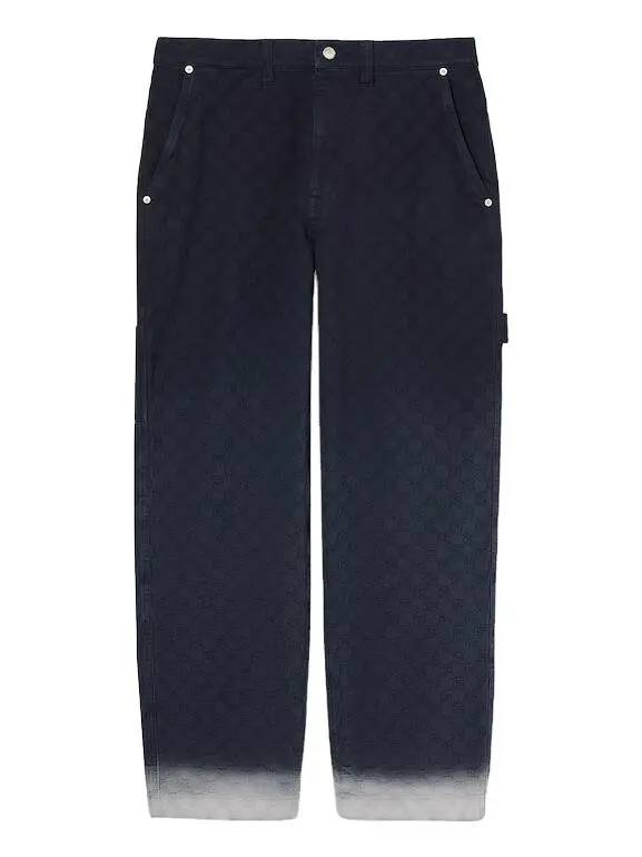 Gucci Bleached Gg Cotton Denim Jacquard Pant - Blue