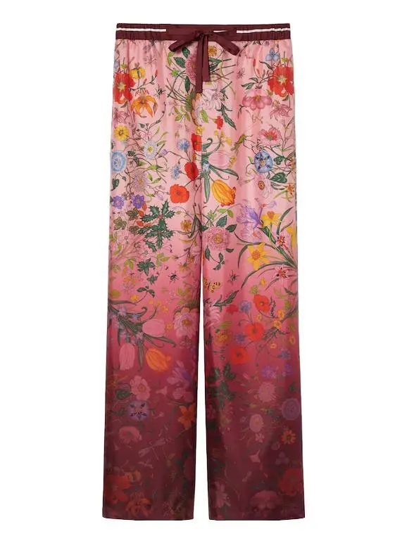 Gucci Printed Silk Twill Pants - Pink