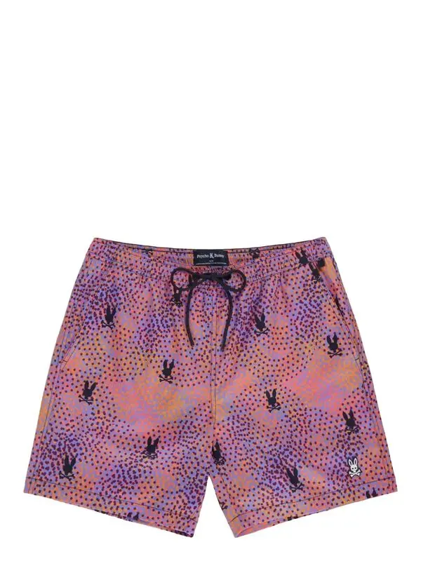 Psycho Bunny Abstract Print Swim Trunks - Purple