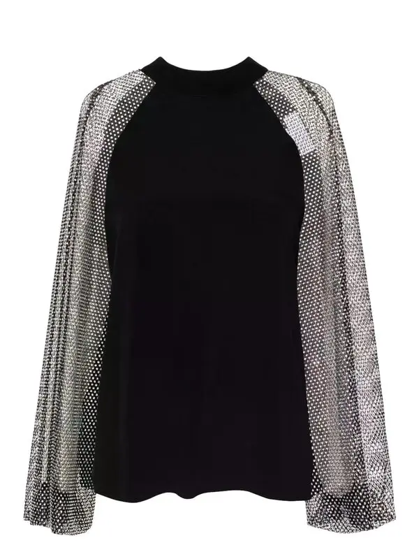 GENNY Rhinestone Embellished Mesh-sleeve Blouse - Black