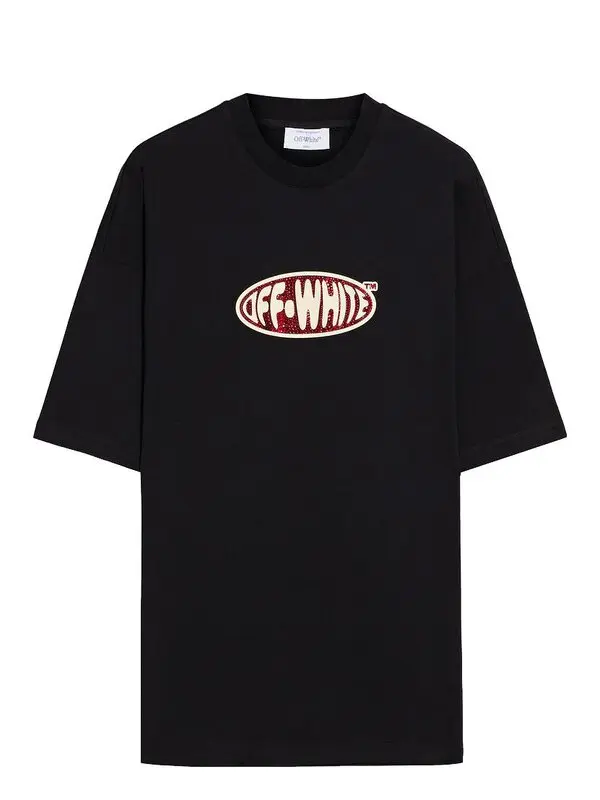Off-White Crystalembellished Logoprint Cottonjersey Tshirt - Black