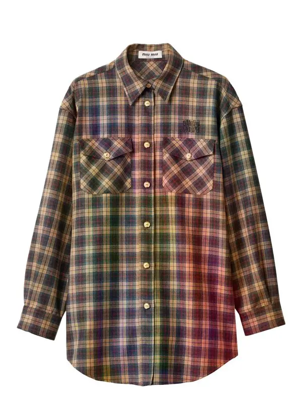 Miu Miu Tartan Wool Shirt - Brown