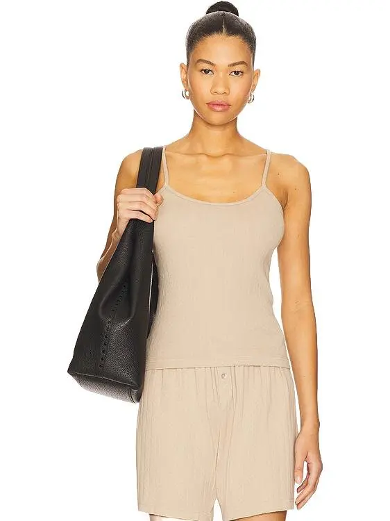 Donni. Pointelle Cami Tank Top - Beige