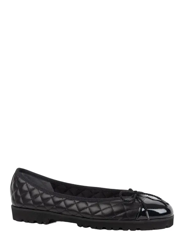 PAUL MAYER ATTITUDES Lug Sole Cap-toe Ballet Flat - Black Patent/ Black Leather