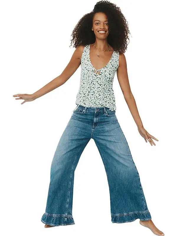 PILCRO Solene High-rise Wide-leg Ruffle Flare Jeans - Medium Denim