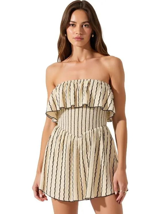 MODENAIRE Textured Strapless Mini Dress With Ruffled Bodice - Beige / Black