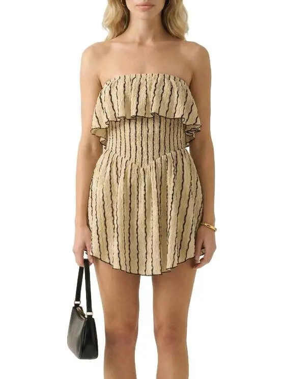 MODENAIRE Textured Strapless Mini Dress With Ruffled Bodice - Beige / Black