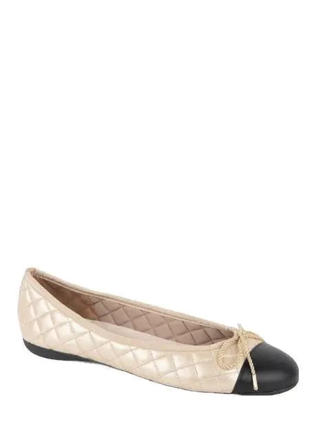 PAUL MAYER Cap-toe Quilted Ballerina Flat - Black/ Gold Leather