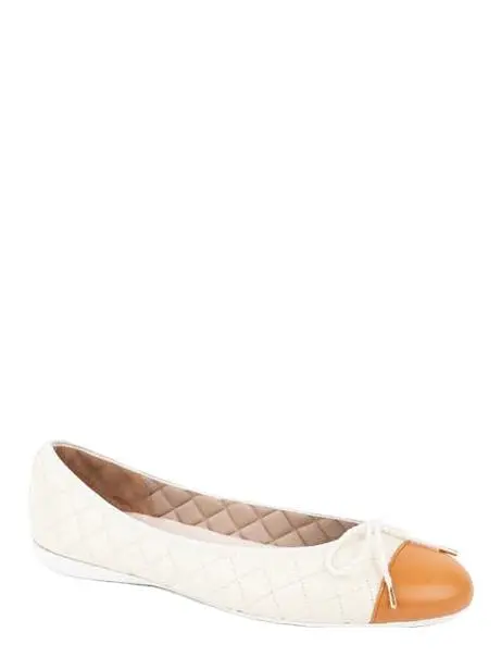 PAUL MAYER Cap-toe Quilted Ballerina Flat - Bone/ Beige