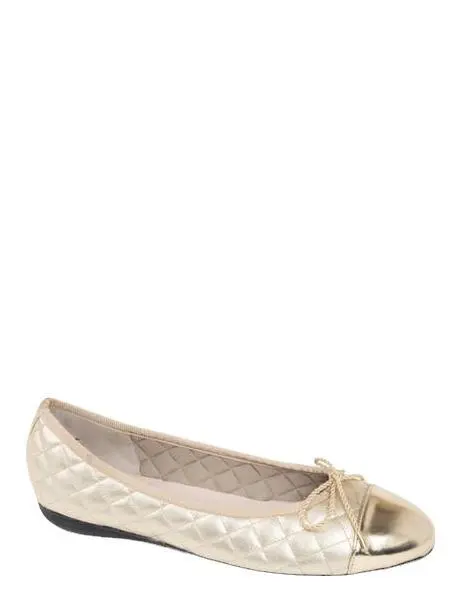 PAUL MAYER Cap-toe Quilted Ballerina Flat - Gold Mirror/ Gold Matte