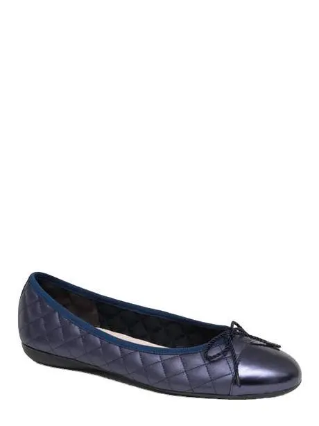 PAUL MAYER ATTITUDES Cap-toe Quilted Ballerina Flat - Metallic Navy