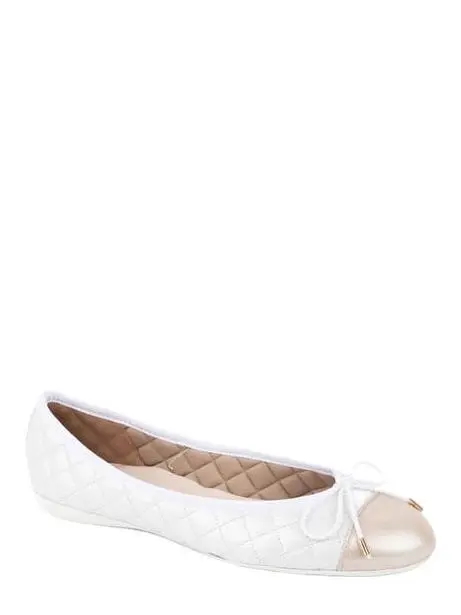 PAUL MAYER Cap-toe Quilted Ballerina Flat - Metallic Pearl/ White