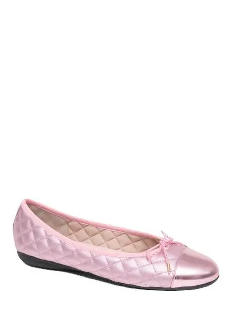PAUL MAYER ATTITUDES Cap-toe Quilted Ballerina Flat - Metallic Pink