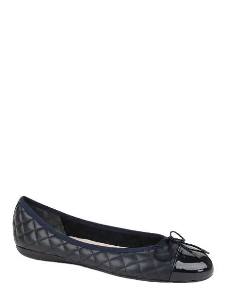 PAUL MAYER Cap-toe Quilted Ballerina Flat - Navy Patent/ Navy Leather