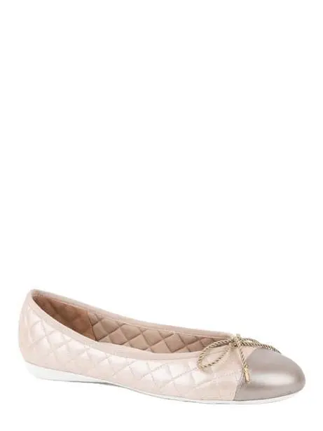 PAUL MAYER Cap-toe Quilted Ballerina Flat - Pewter/ Pearl Metallic