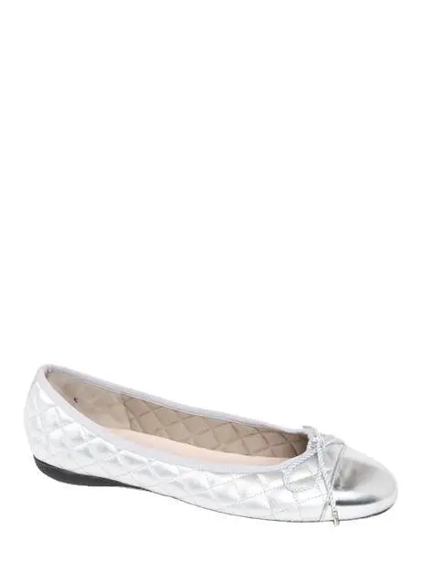 PAUL MAYER ATTITUDES Cap-toe Quilted Ballerina Flat - Silver Mirror/ Silver Matte