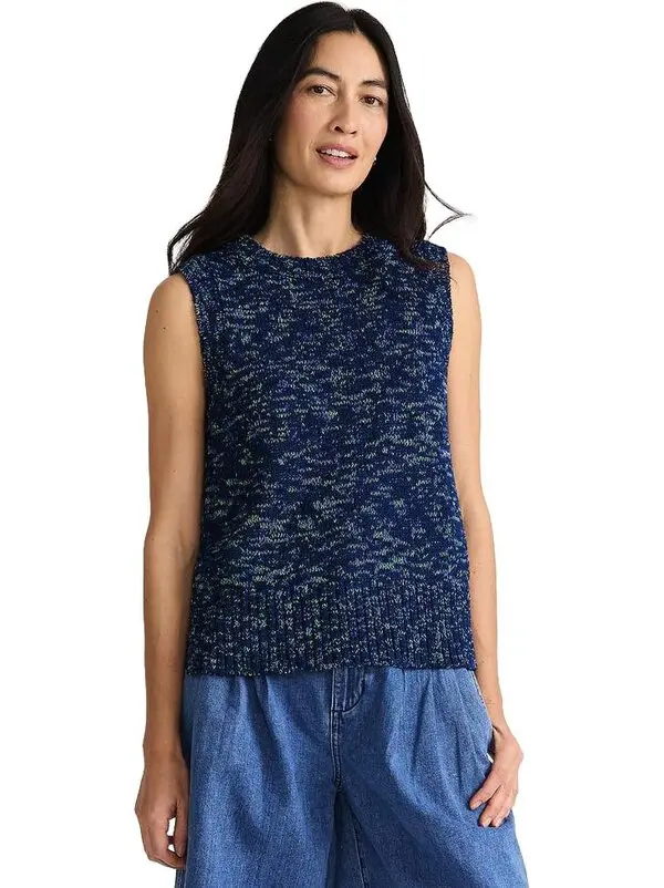 LANDS' END Cotton Blend Textured Crewneck Vest - Deep Sea Navy Space Dye