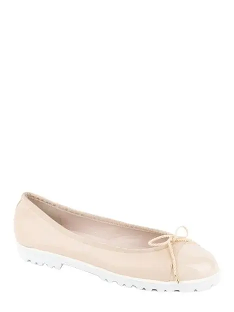PAUL MAYER Bravo Lug Sole Ballerina Flats - Beige/ White Lug Sole
