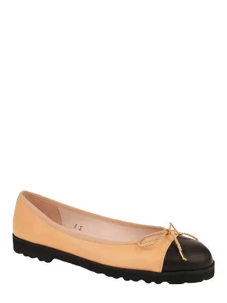 PAUL MAYER Bravo Lug Sole Ballerina Flats - Black/beige Nappa Leather
