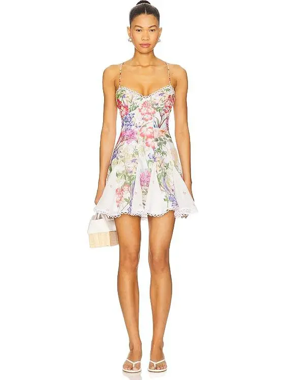 Charo Ruiz Ibiza Marlene Short Dress In Ivory,pink - White Botanic