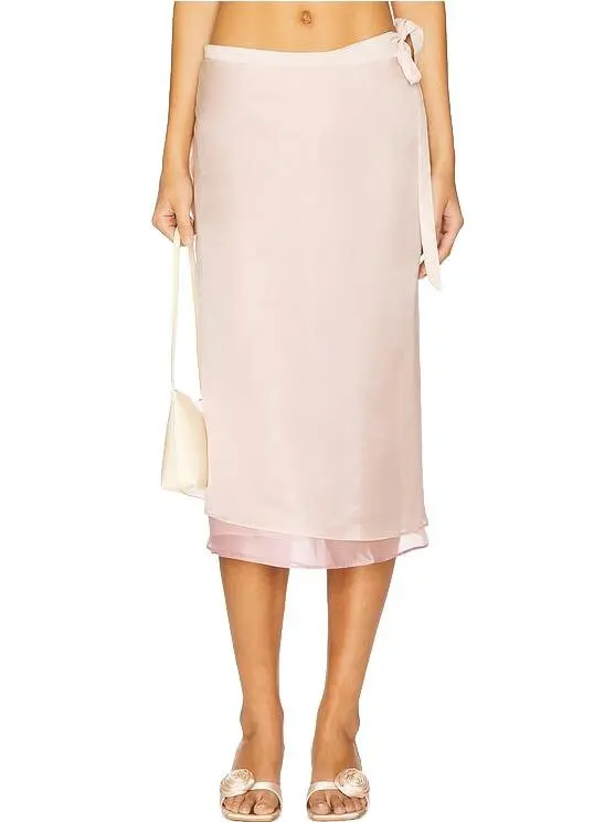 LOVERS AND FRIENDS Amber Midi Wrap Skirt - Light Sand & Mauve Rose