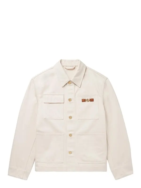 Versace Medusa Embellished Denim Jacket - Neutrals