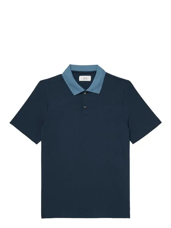 Mr P. Two-tone Stretch-linen And Cotton-blend Jersey Polo Shirt - Blue
