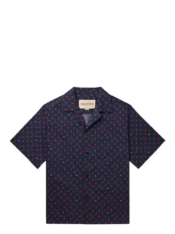 Valentino Garavani Camp-collar Printed Cotton-poplin Shirt - Blue