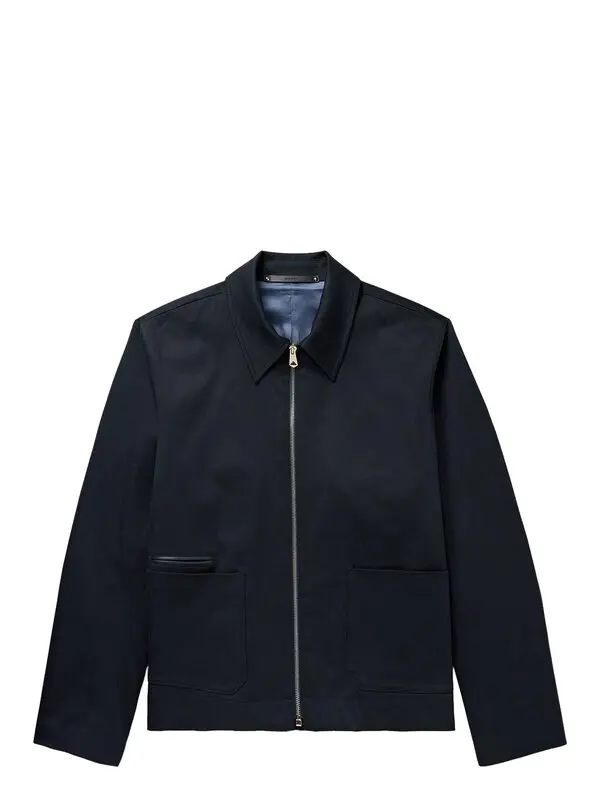 Paul Smith Leather-trimmed Cotton-blend Twill Harrington Jacket - Blue
