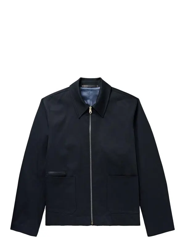 Paul Smith Leather-trimmed Cotton-blend Twill Harrington Jacket - Blue