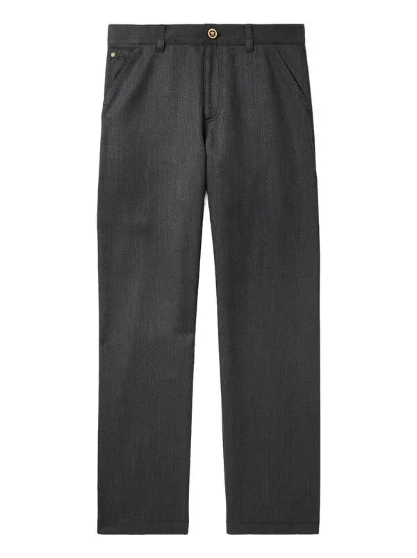 Versace Straight-leg Wool-mouliné Trousers - Gray
