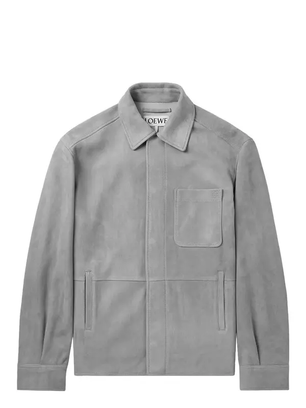 Loewe Oversized Logo-debossed Suede Overshirt - Gray