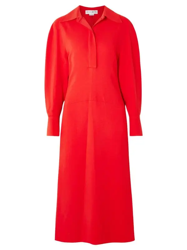 Victoria Beckham Asymmetric Gathered Crepe Shirt Dress - Red