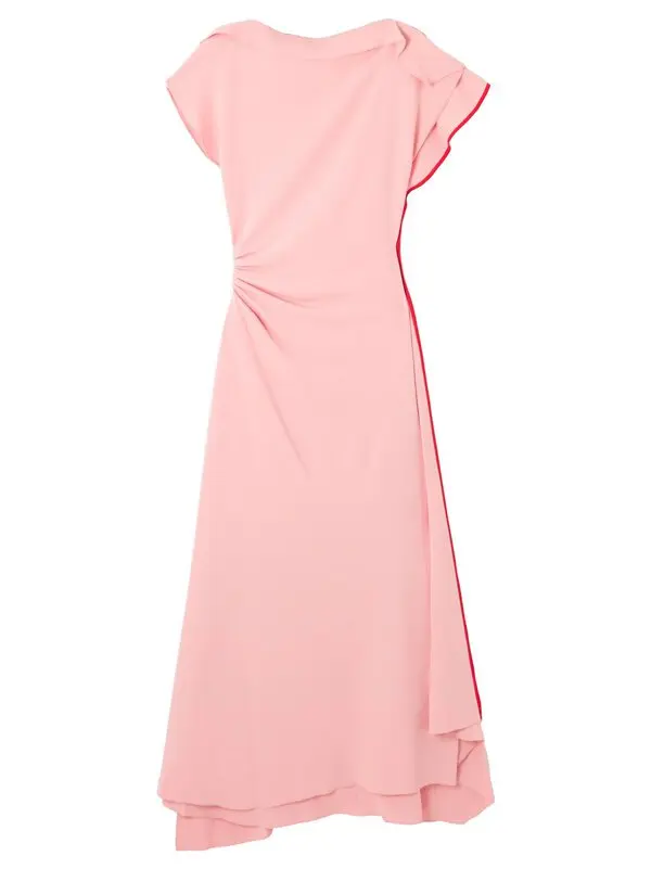 Victoria Beckham Asymmetric Ruffled Gathered Crepe Midi Dress - Pink